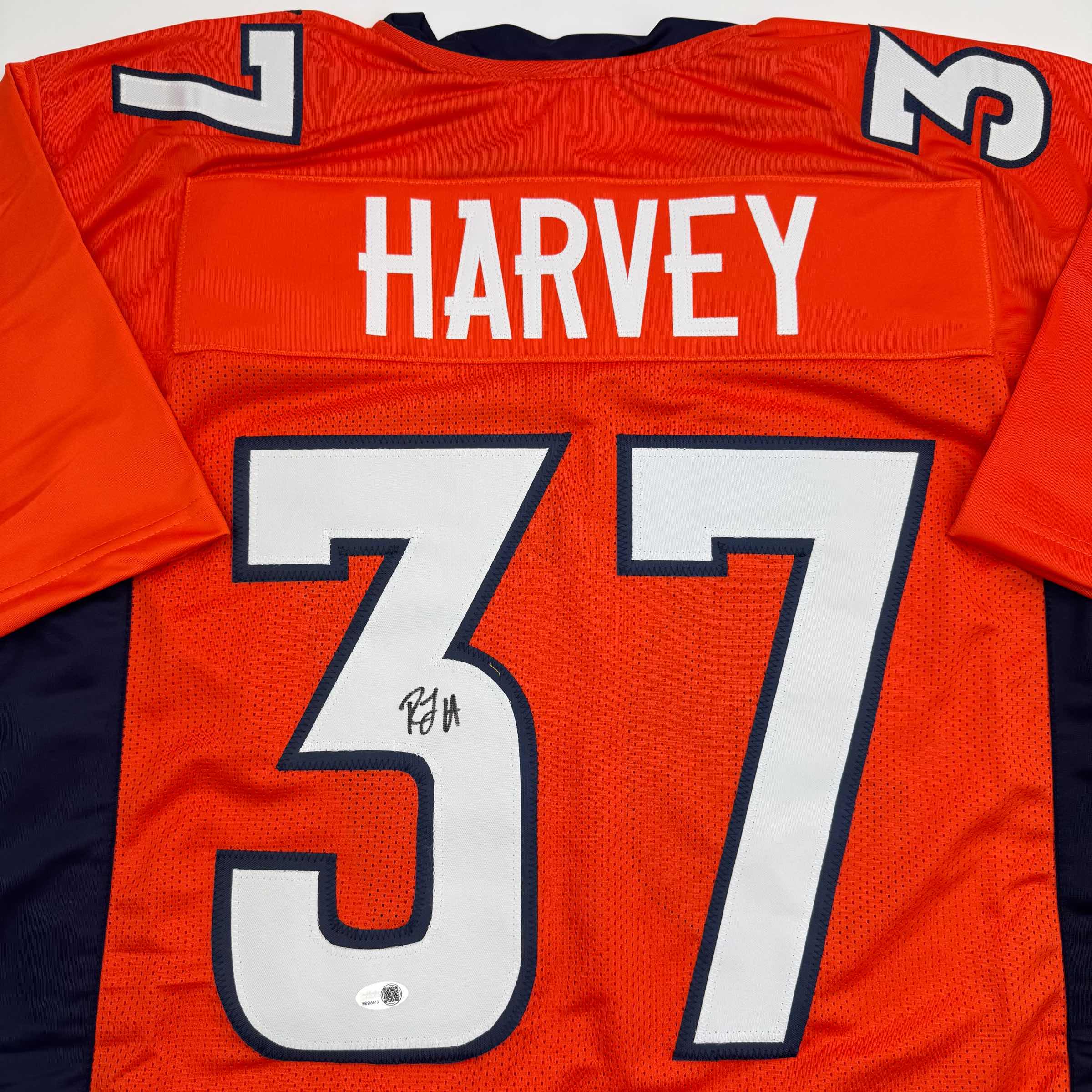 Autographed/Signed R.J RJ Harvey Denver Orange Football Jersey JSA COA